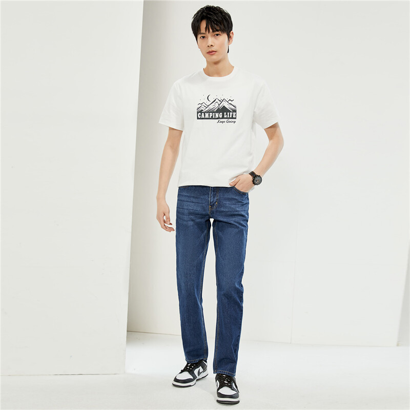 Moustache effect mid rise five-pocket denim jeans | GIORDANO Online Store